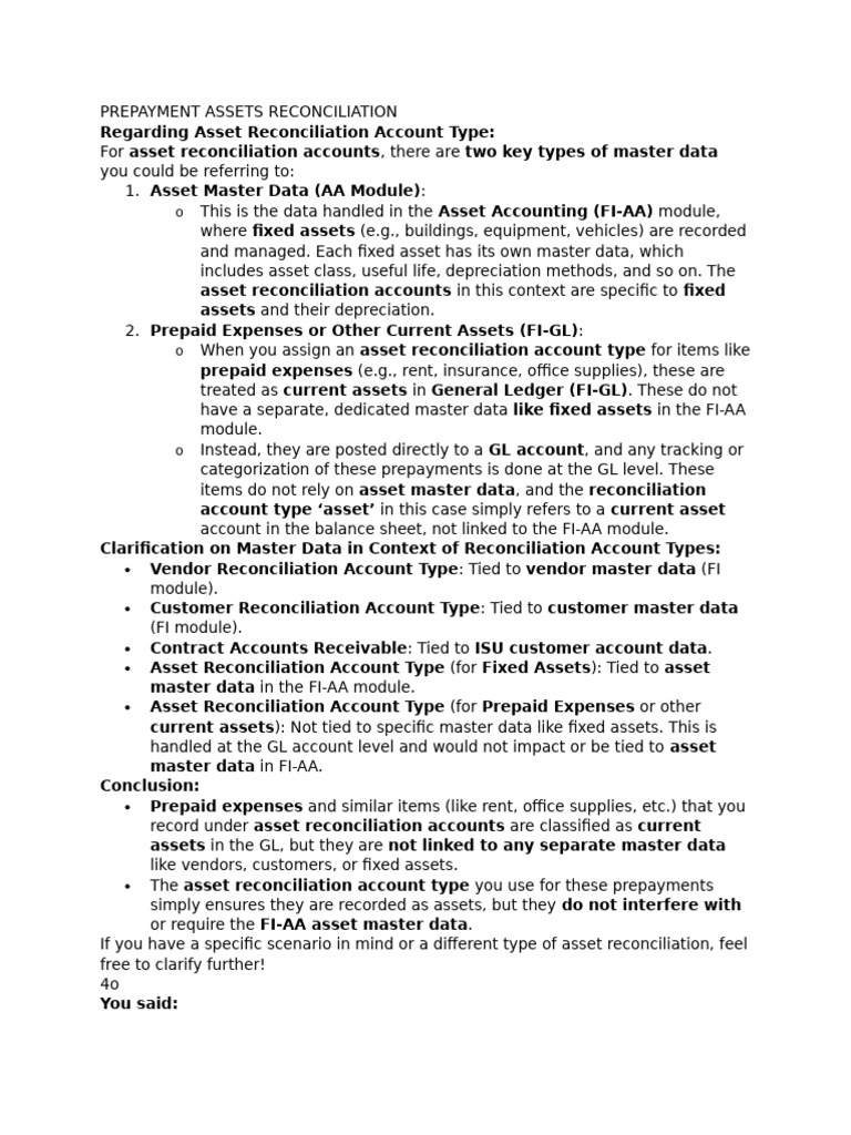 Prepayment Assets Reconciliation | PDF | Expense | Balance Sheet
