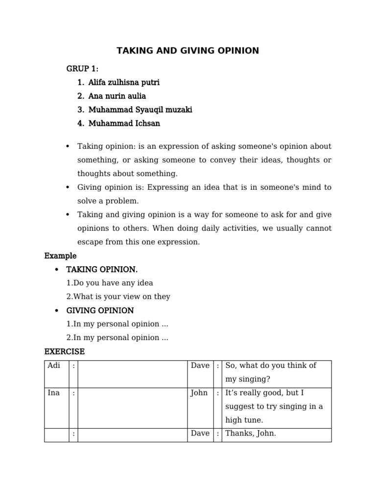 TAking and Giving OPinion Edited | PDF | Language Arts & Discipline