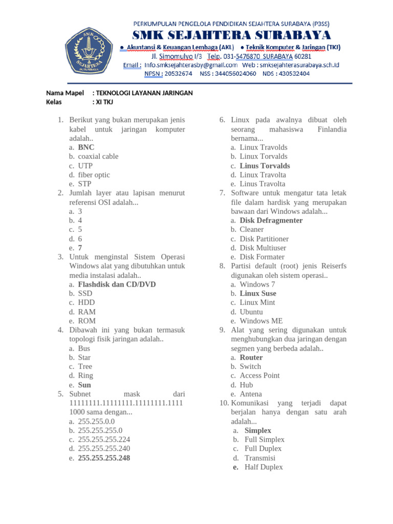 Soal Ujian TLJ Kelas XI | PDF