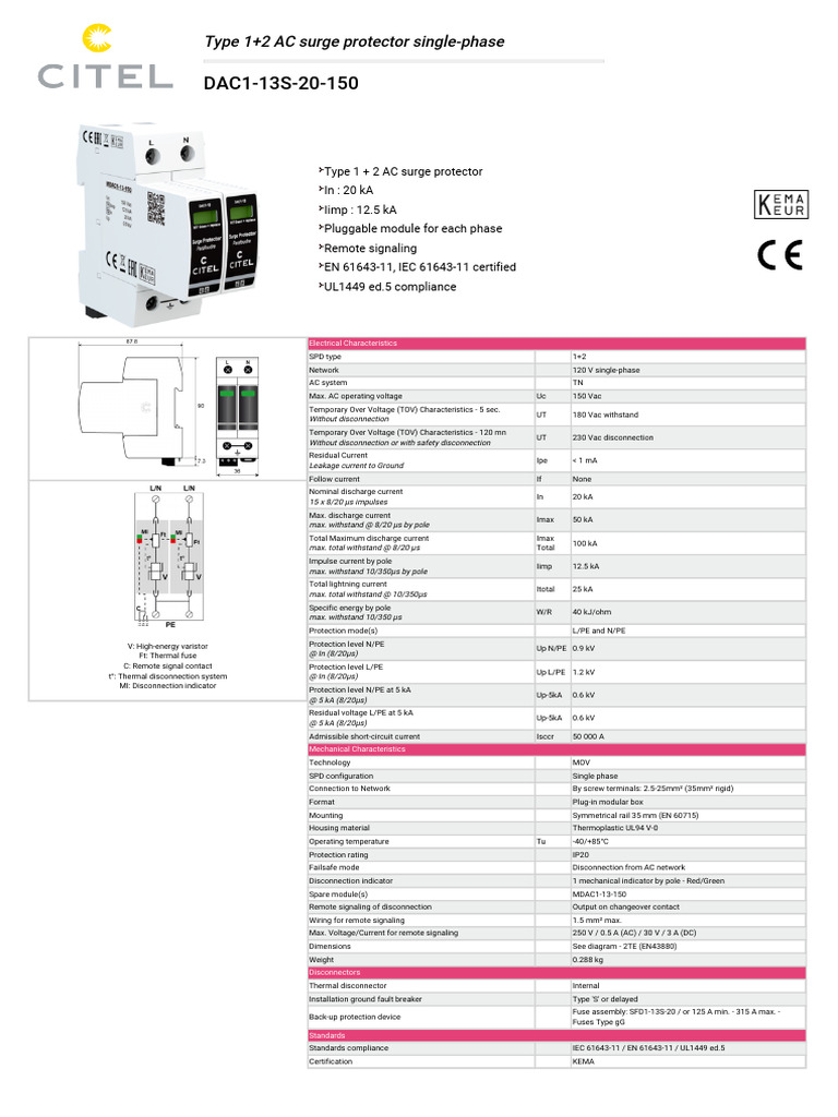 Citel 2CP 202409en Dac1-13s-20-150 | PDF | Alternating Current | Electronics