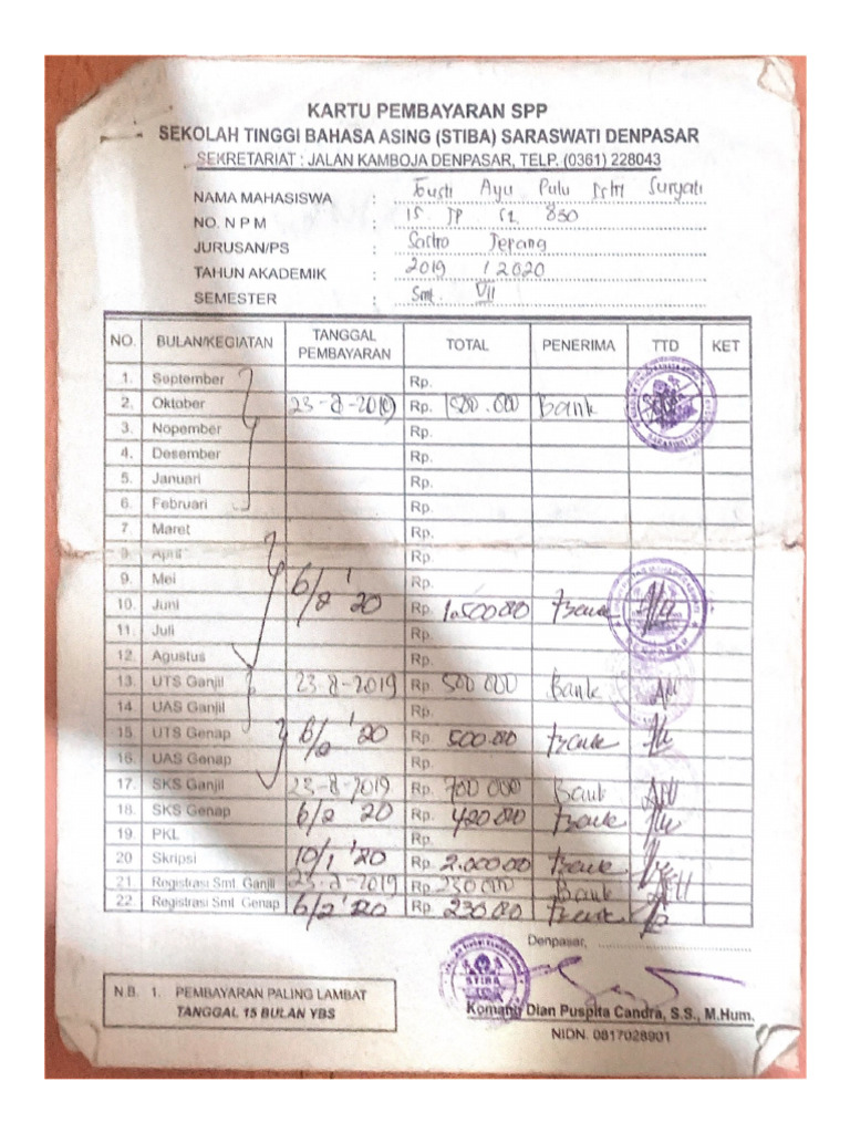 Kartu Pembayaran SPP | PDF