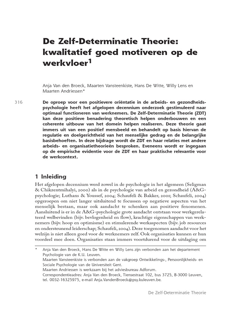 De Zelf-Determinatie Theorie | PDF