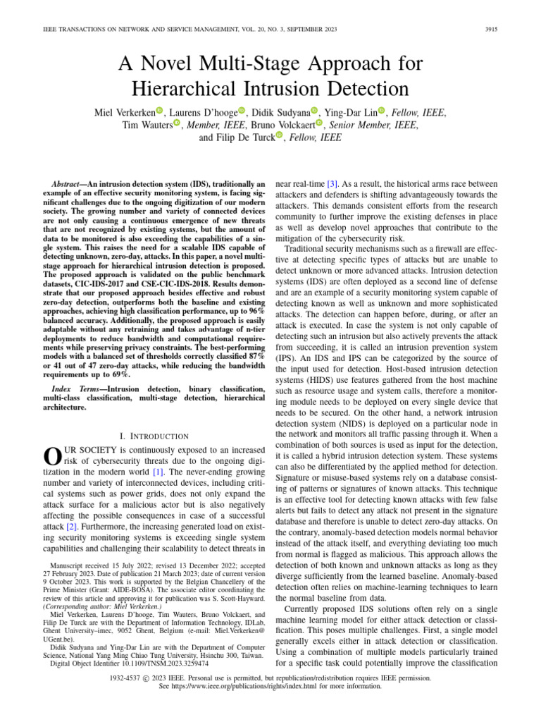 A Novel Multi-Stage Approach For Hierarchical Intrusion Detection | PDF | Machine Learning ...
