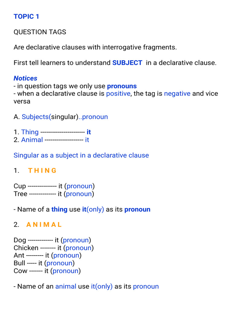 Question Tags | PDF | Pronoun | Plural