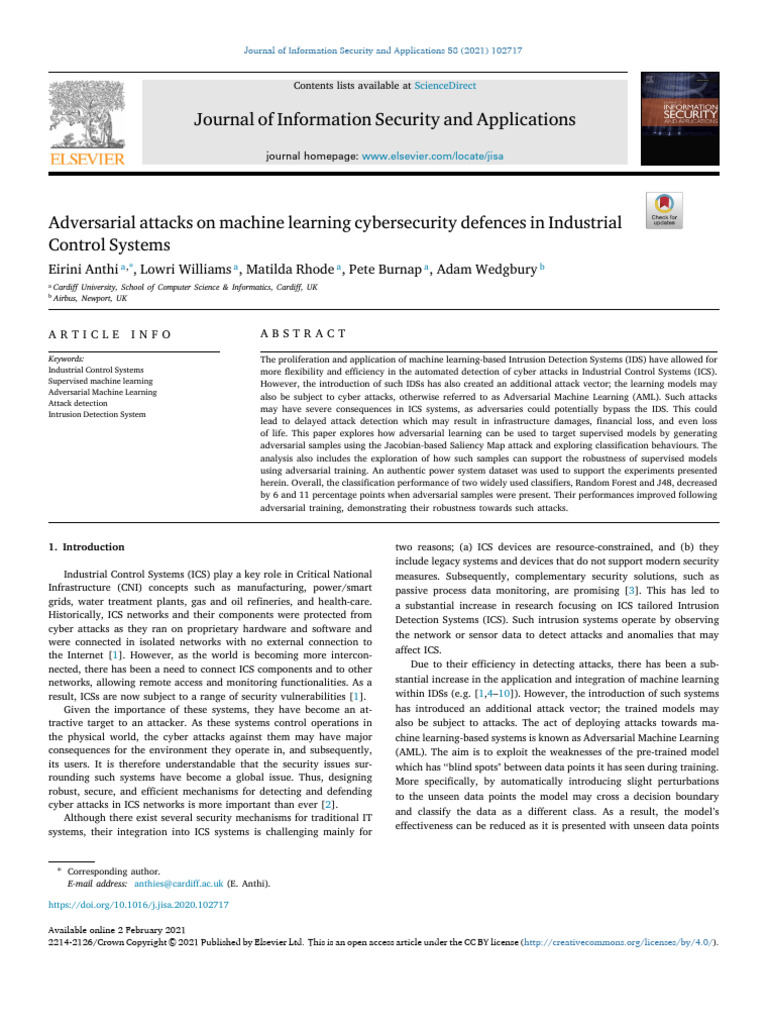 Adversarial Attacks On Machine Learning Cybersecurity Defences in ... Adversarial Attacks On Machine Learning Cybersecurity Defences in ...