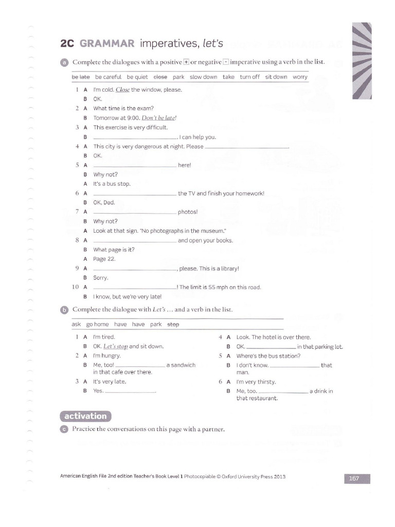 2C Homework Grammar Imperatives | PDF
