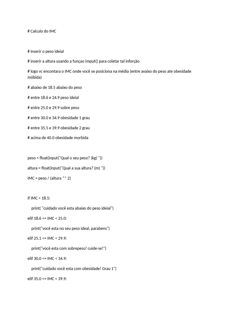 Calculo Do IMC Word | PDF