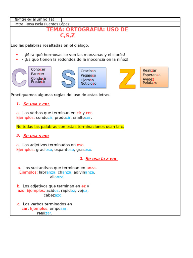 Uso de C, S y Z en Ortografía | PDF | Lingüística | Morfología Lingüística