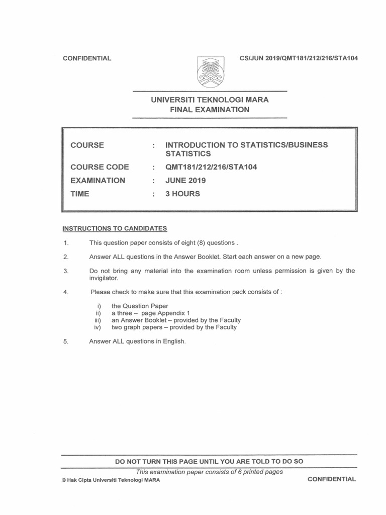 STA104 June 2019 | PDF