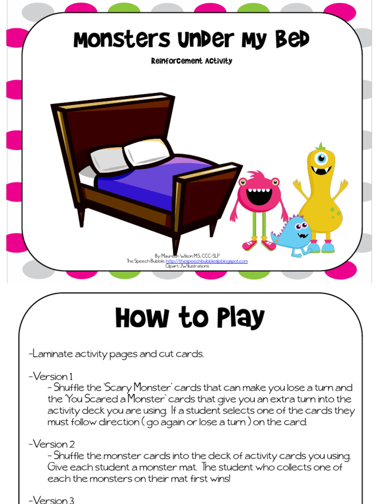 Monster Under My Bed Classroom Reinforcement Program | PDF | Card Games ...