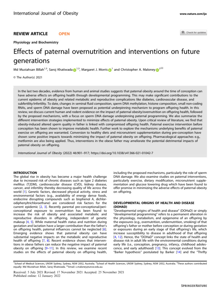 Effects of Paternal Overnutrition and Interventions On Future ...
