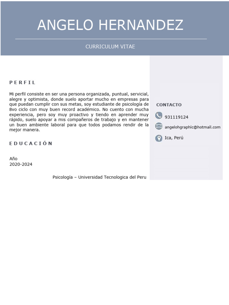 Curriculum Vitae de Angelo Hernandez | PDF | Crecimiento personal y ...