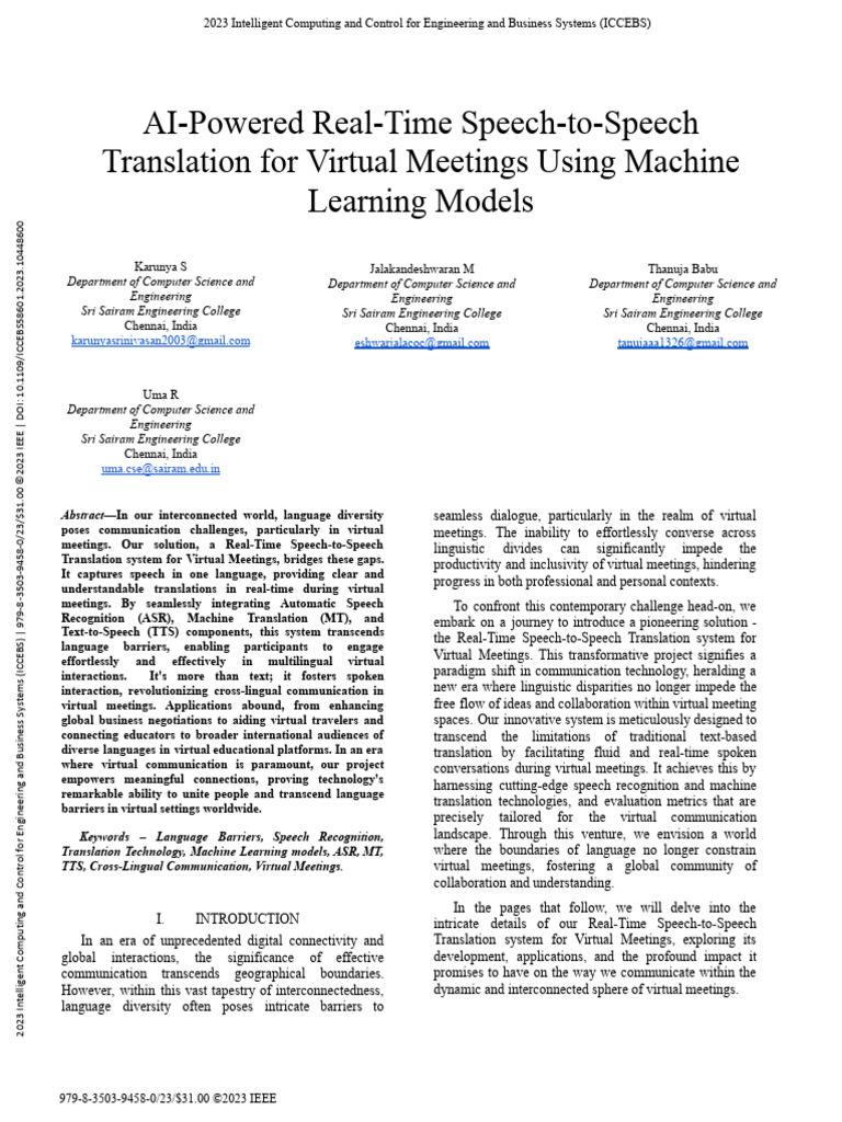 AI-Powered Real-Time Speech-to-Speech Translation For Virtual Meetings ...