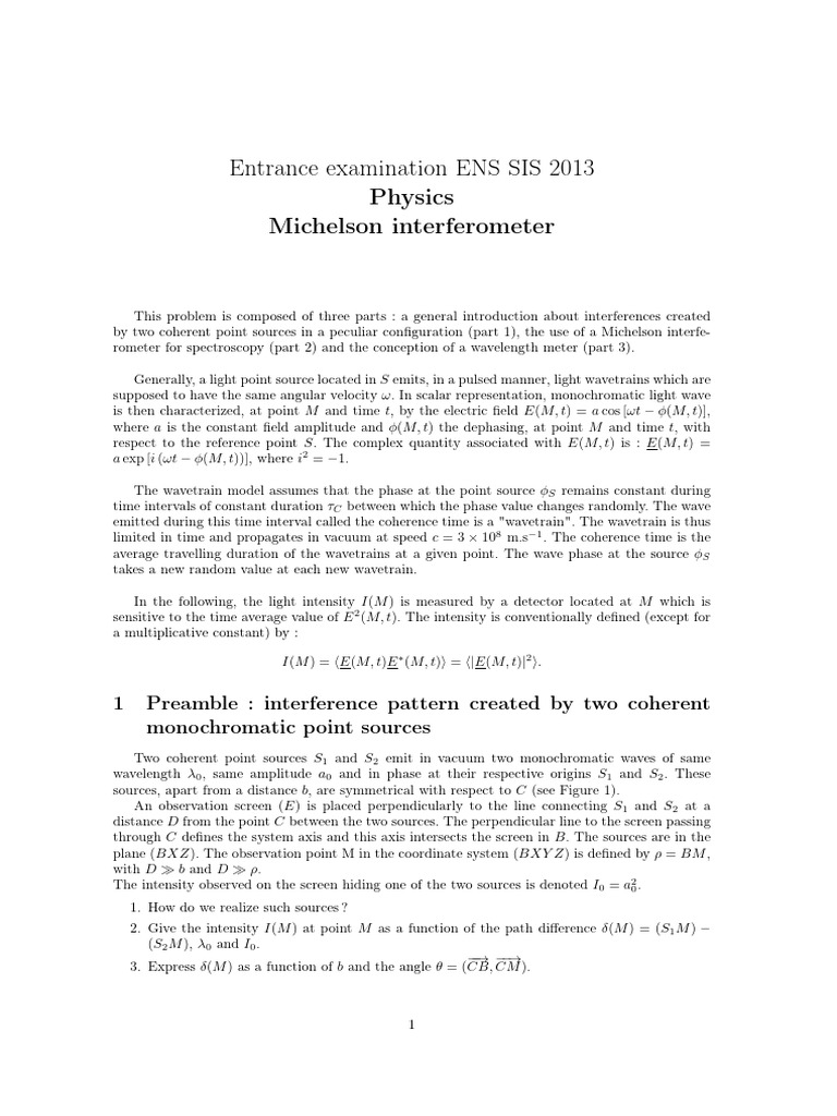 Physique Majeure Exercice1 Anglais | PDF | Angular Resolution | Coherence (Physics)