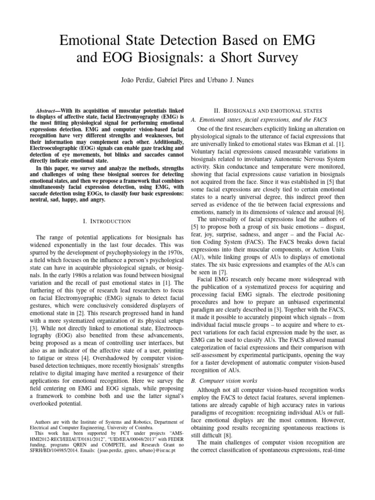 Emotional State Detection Based On EMG and EOG Biosignals A Short Survey | PDF ...