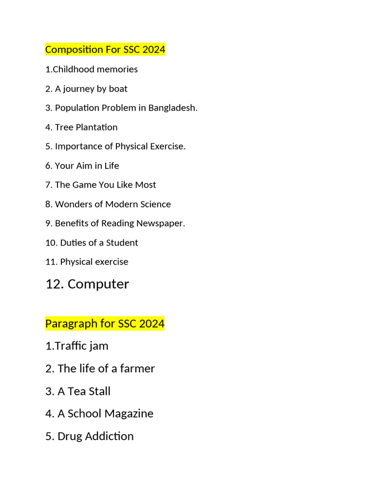 SSC 2024 Composition Suggestions | PDF