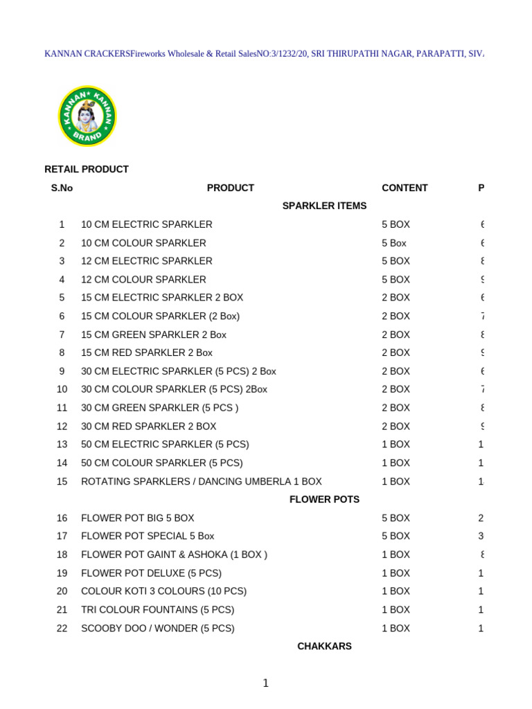 Kannan Price List | PDF