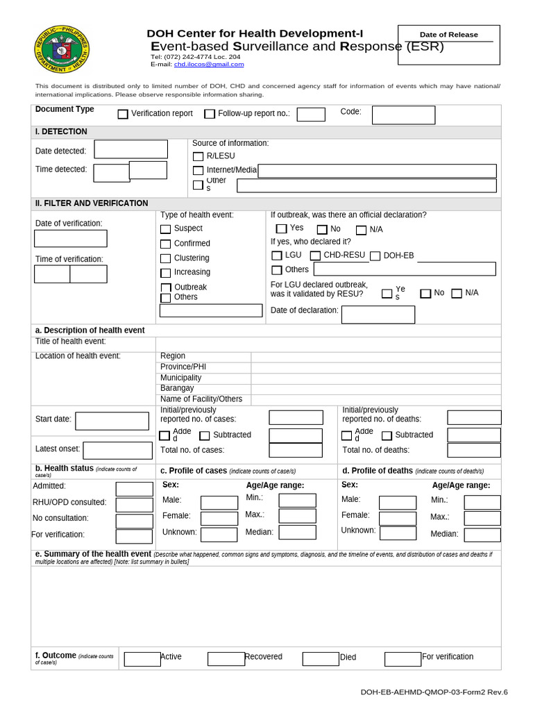 ESR Revised Form As of October 26 | PDF | Epidemics | Public Health