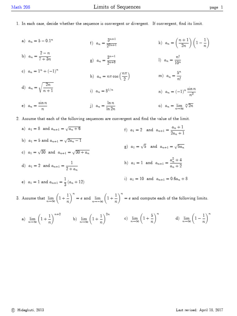 Convergence and Limits of Sequences | PDF | Mathematical Objects ...