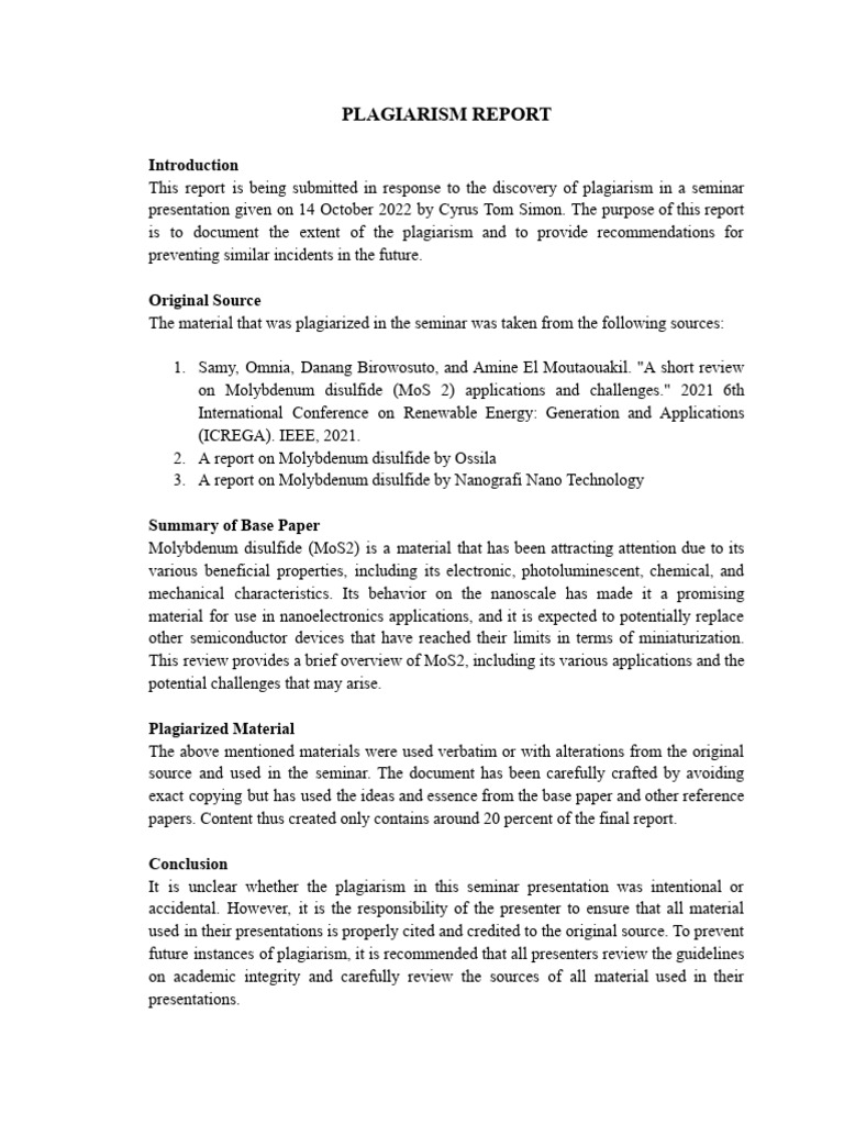 Plagiarism Report | PDF