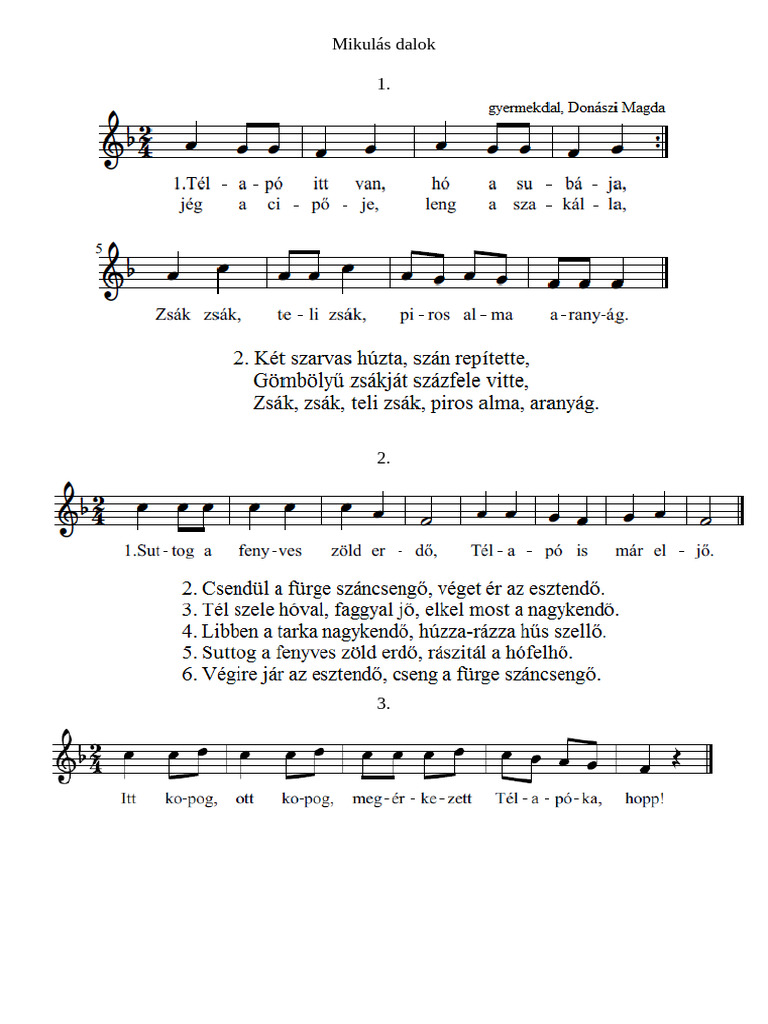 Mikulás Dalok Kottával 2020 | PDF