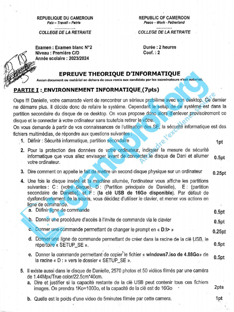 Informatique 1ereCD Probatoire Blanc College Retraite Mai 2024 | PDF
