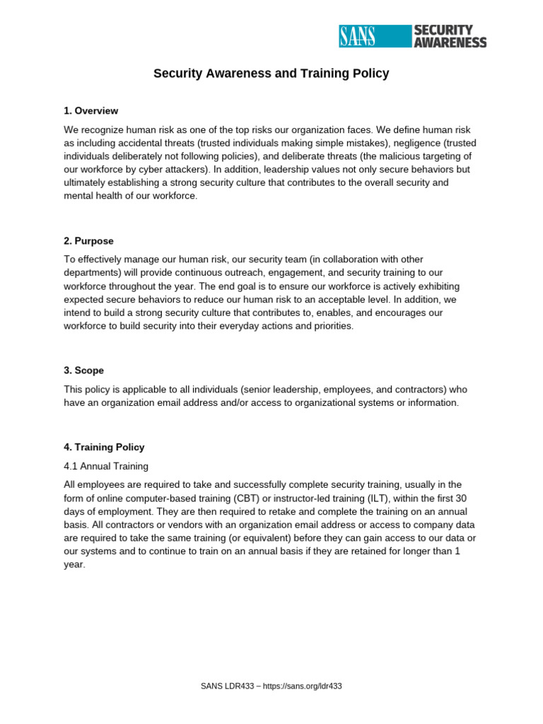 Security Awareness Training Policy Guide | PDF | Business