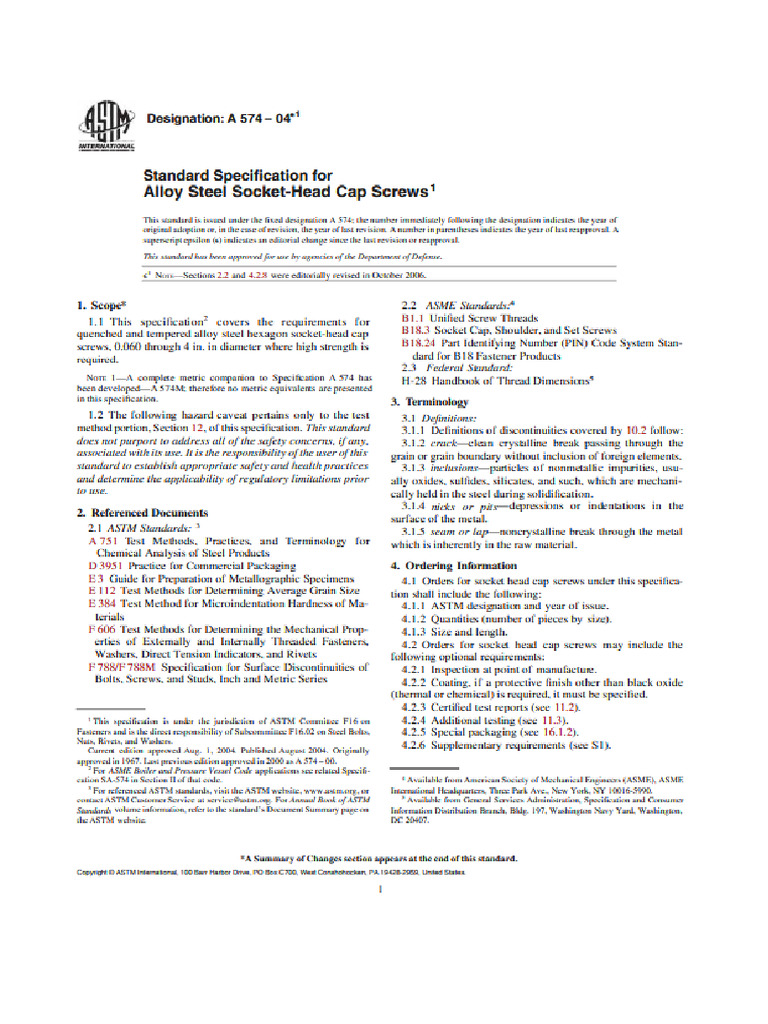 Astm A574 - Socket Allen | PDF
