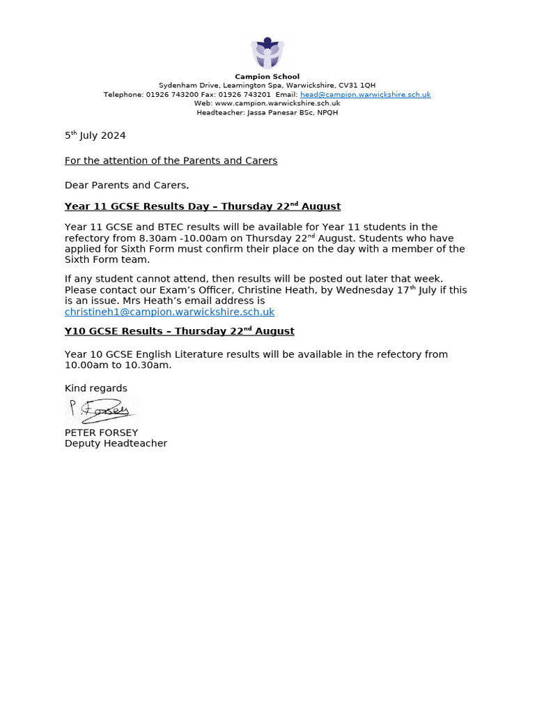 Exam Day Details Y11 and Y10 | PDF