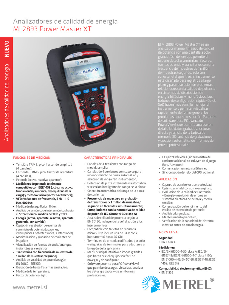 Analizador MI 2893 Power Master XT | PDF | Amplitud | Cantidades fisicas