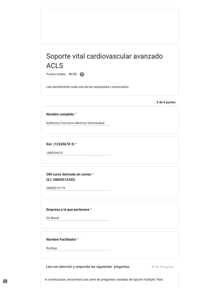 Prueba ACLS 2024 | PDF | Reanimación cardiopulmonar | Paro cardíaco