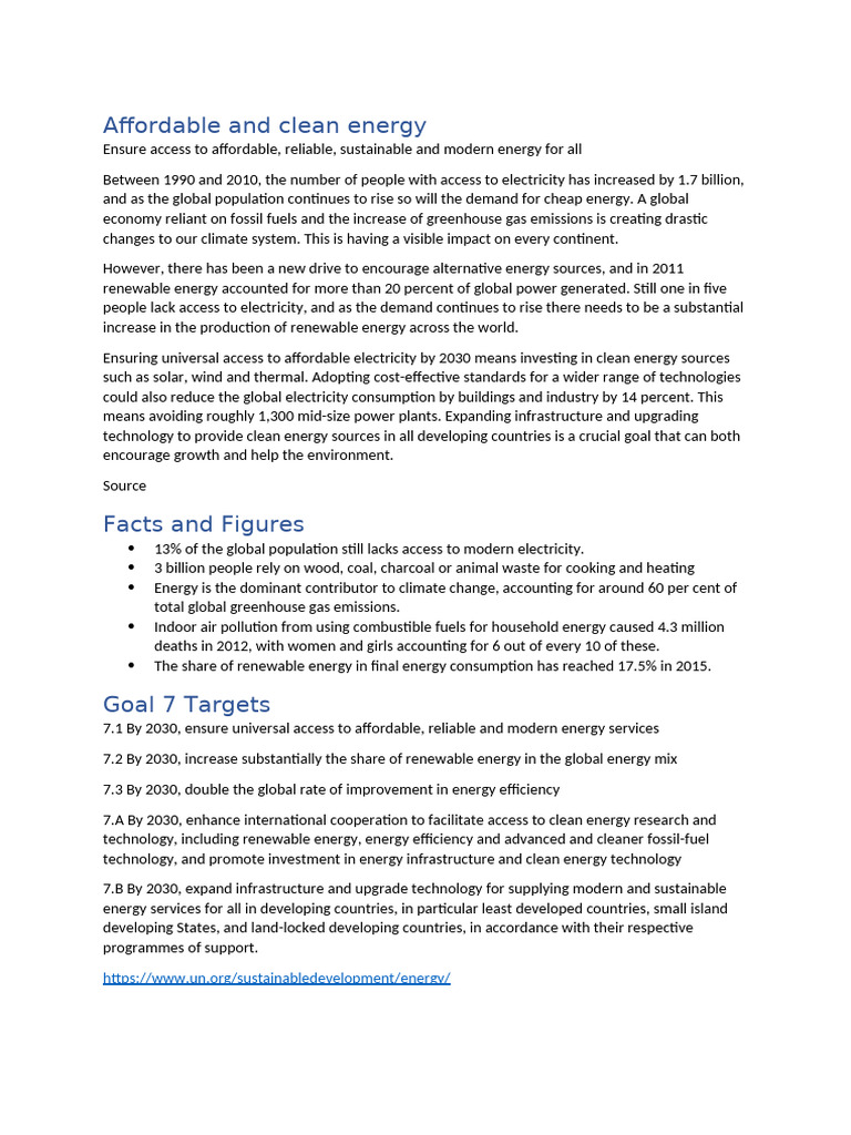 Affordable and Clean Energy | PDF | Sustainable Energy | Energy Development