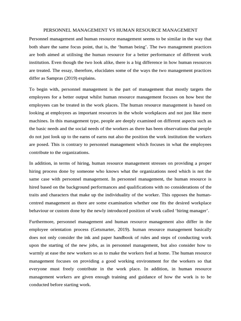 Personnel Management VS Human Resource Management | PDF | Human ...