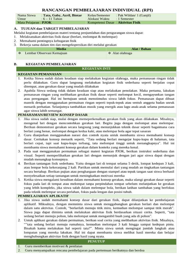 Tata, Azril, Bintar Gaby - Pjok - Ok | PDF | Karier & Perkembangan