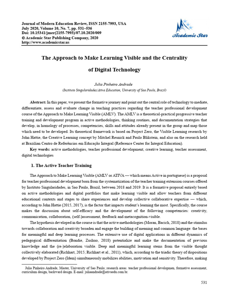 The Approach To Make Learning Visible and The Centrality of Digital Technology | PDF | Learning ...