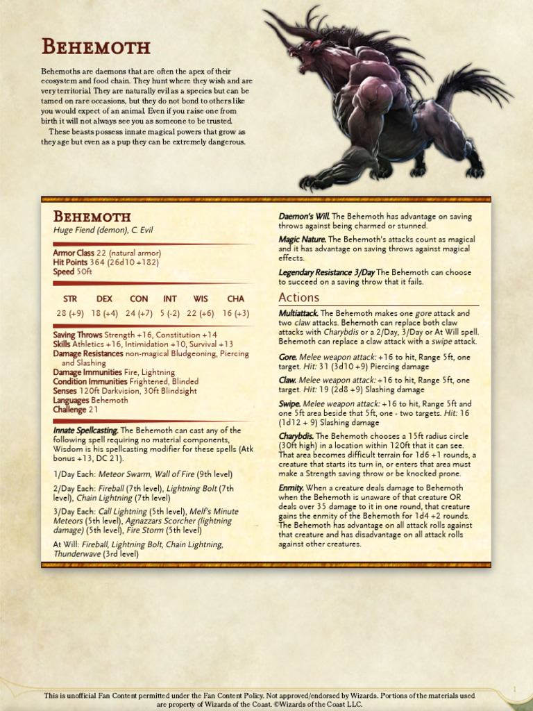 Behemoth (5e Monster Based On Final Fantasy) - GM Binder | PDF