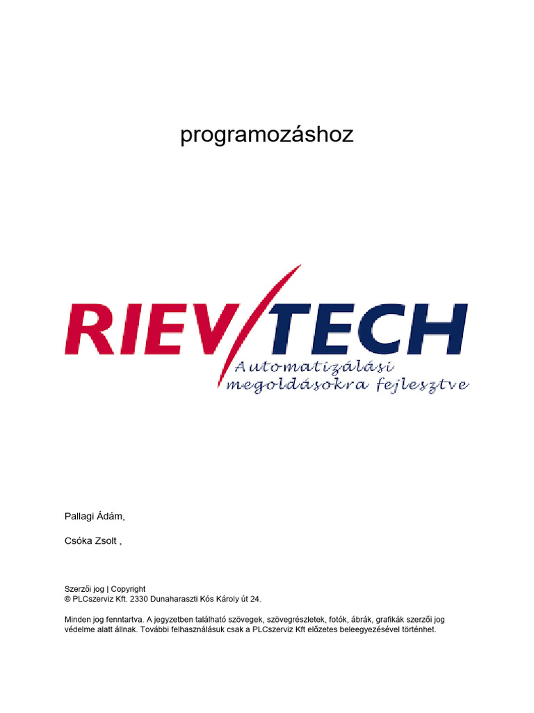Gyakorlati Tippek PLC Programozáshoz: Tanfolyami Jegyzet - Xladder 2022.10.20. Ver.: 1.2 | PDF