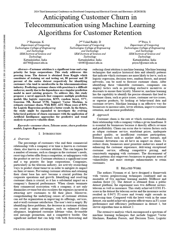 Anticipating Customer Churn in Telecommunication Using Machine Learning Algorithms For Customer ...