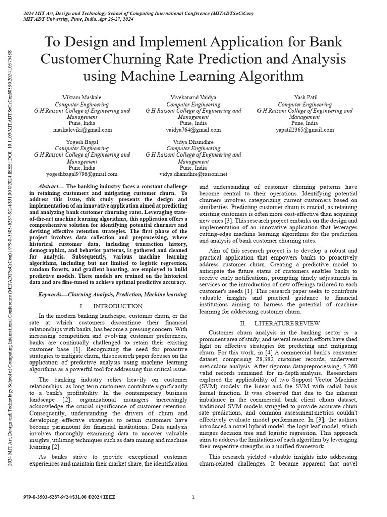 To Design and Implement Application For Bank Customer Churning Rate ...