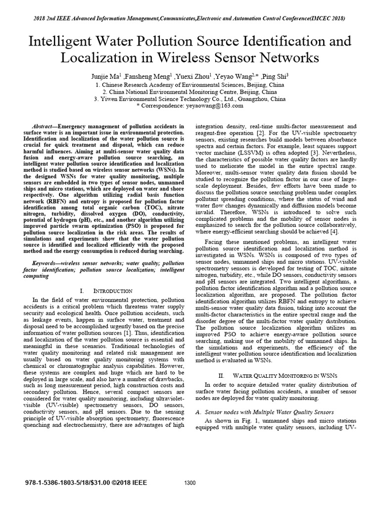 Intelligent Water Pollution Source Identification and Localization in Wireless Sensor Networks ...