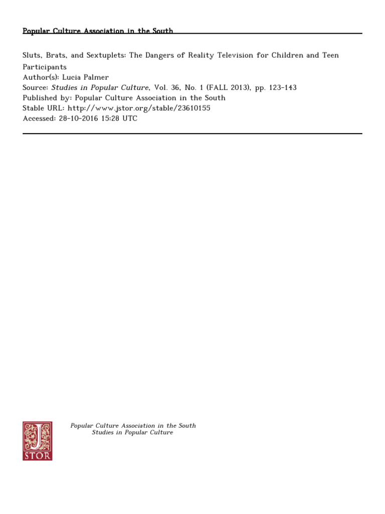 Palmer - Sluts Brats and Sextuplets - The Dangers of Reality Television For Children and Teen ...