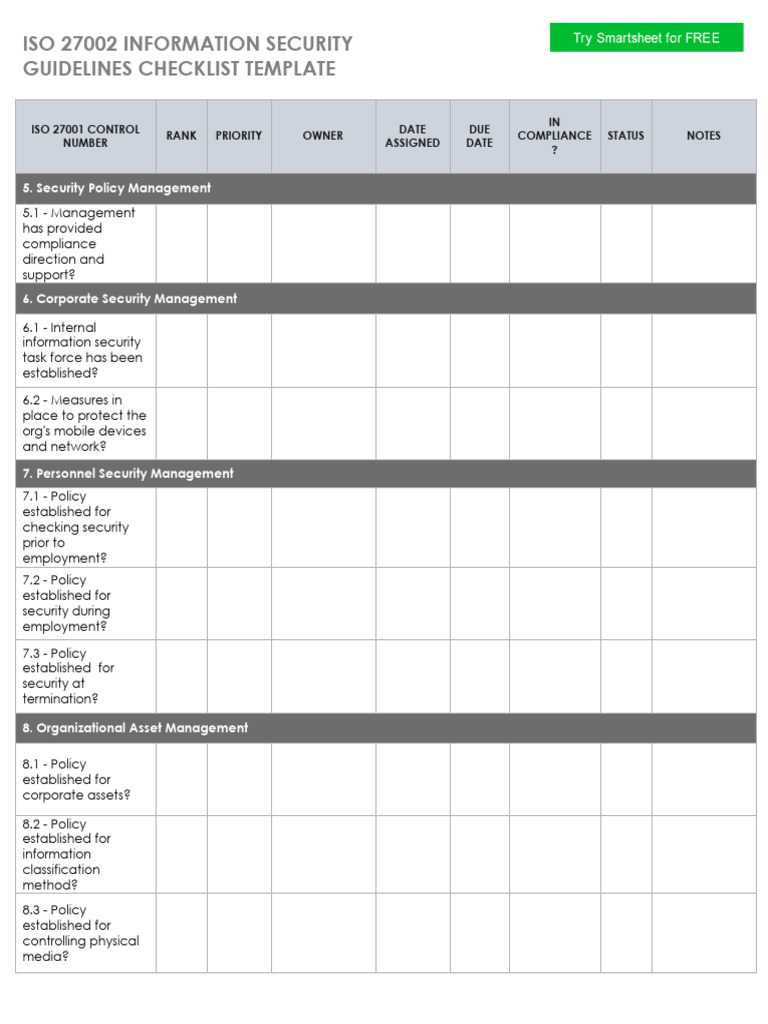ISO 27002 InformationSecurity Guidelines ChecklistTemplate | PDF ...
