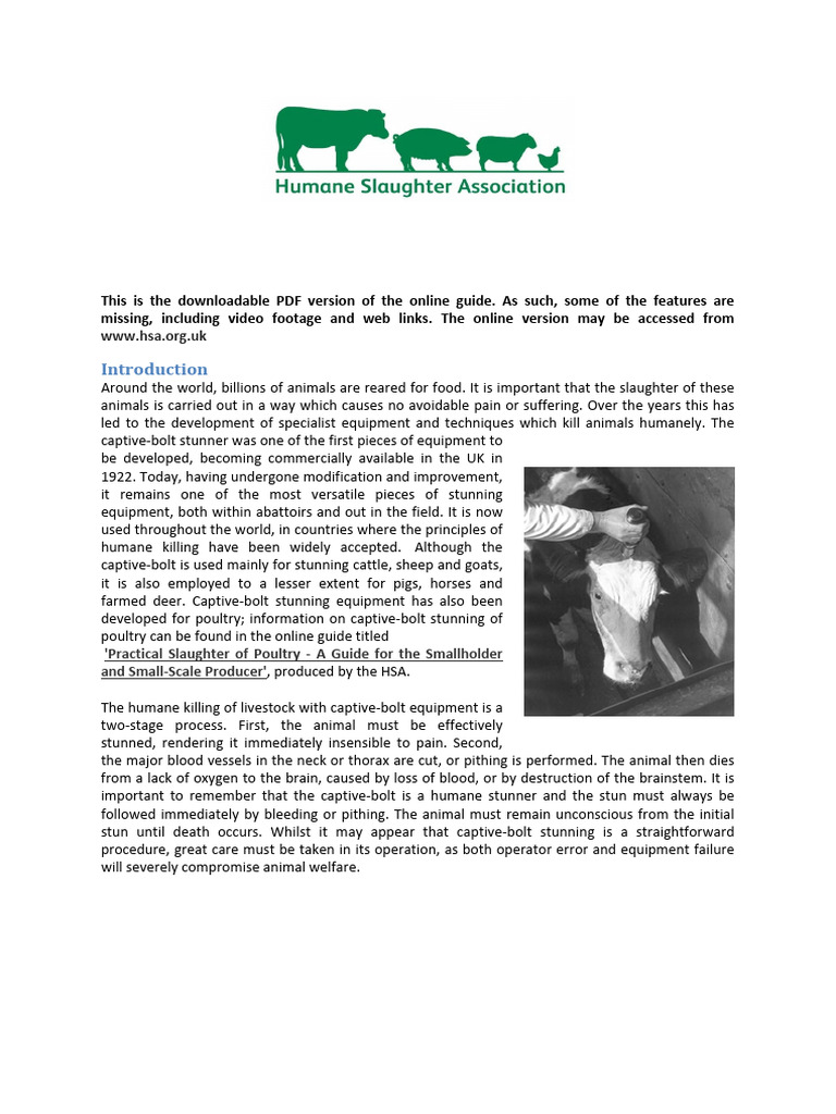 2016 Humane Slaughter Association Captive Bolt Stunning | PDF | Animal ...