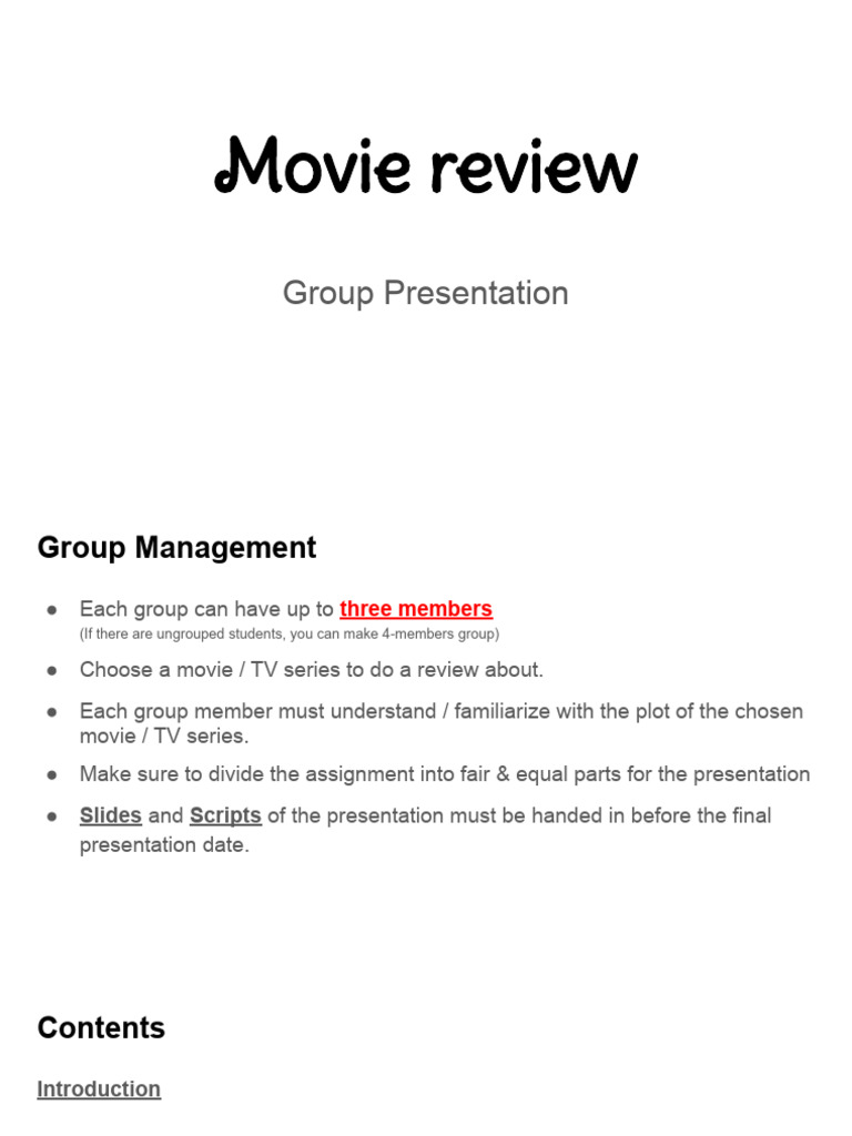 Group Movie Review Presentation Guide | PDF