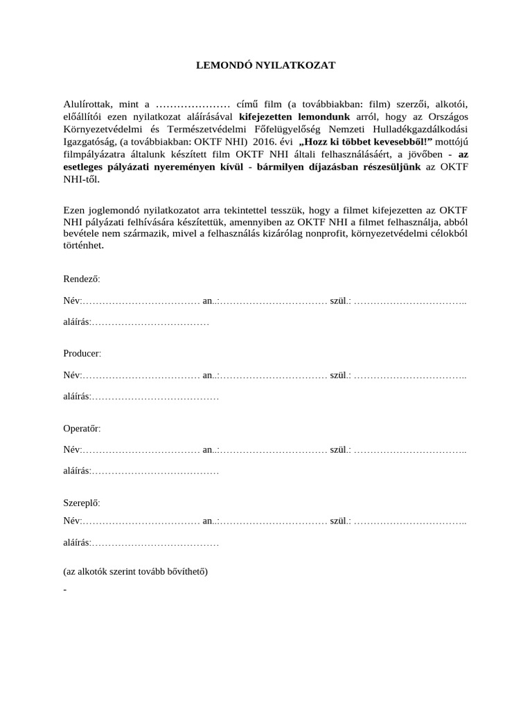 Lemondó Nyilatkozat | PDF