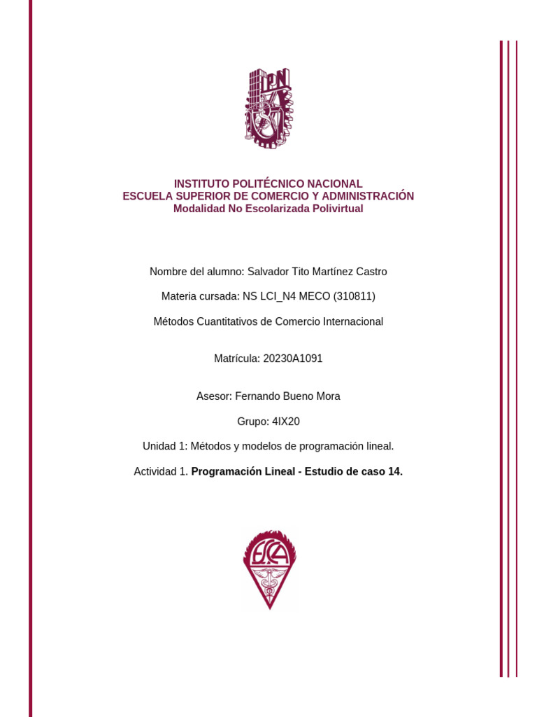 Metodos y Modelos de Programacion Lineal - Caso - 14 | PDF
