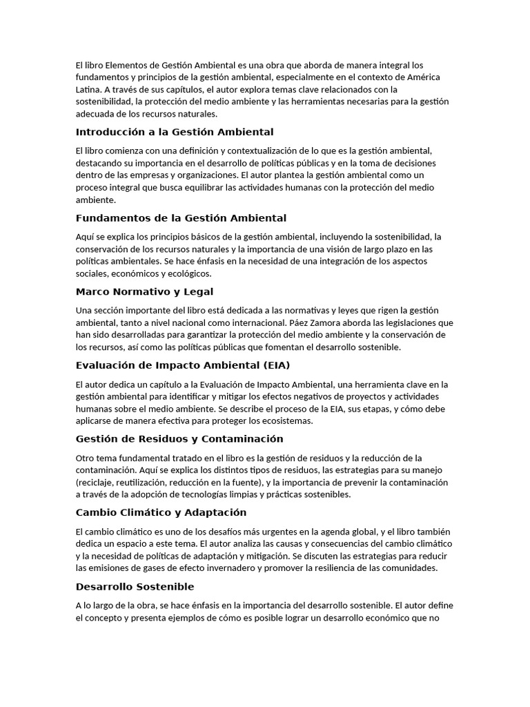Resumen Libro EIA | PDF | Evaluación de impacto ambiental | Sustentabilidad