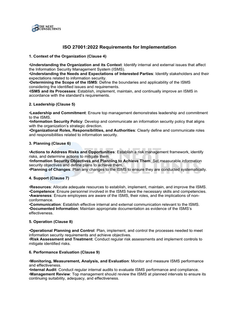 ISO 27001-2022 Requirements For Implementation | PDF | Information ...