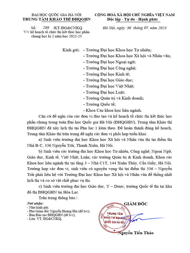 Signed.cv 289 Kế Hoạch Tổ Chức Thi HPC Học Kỳ II | PDF