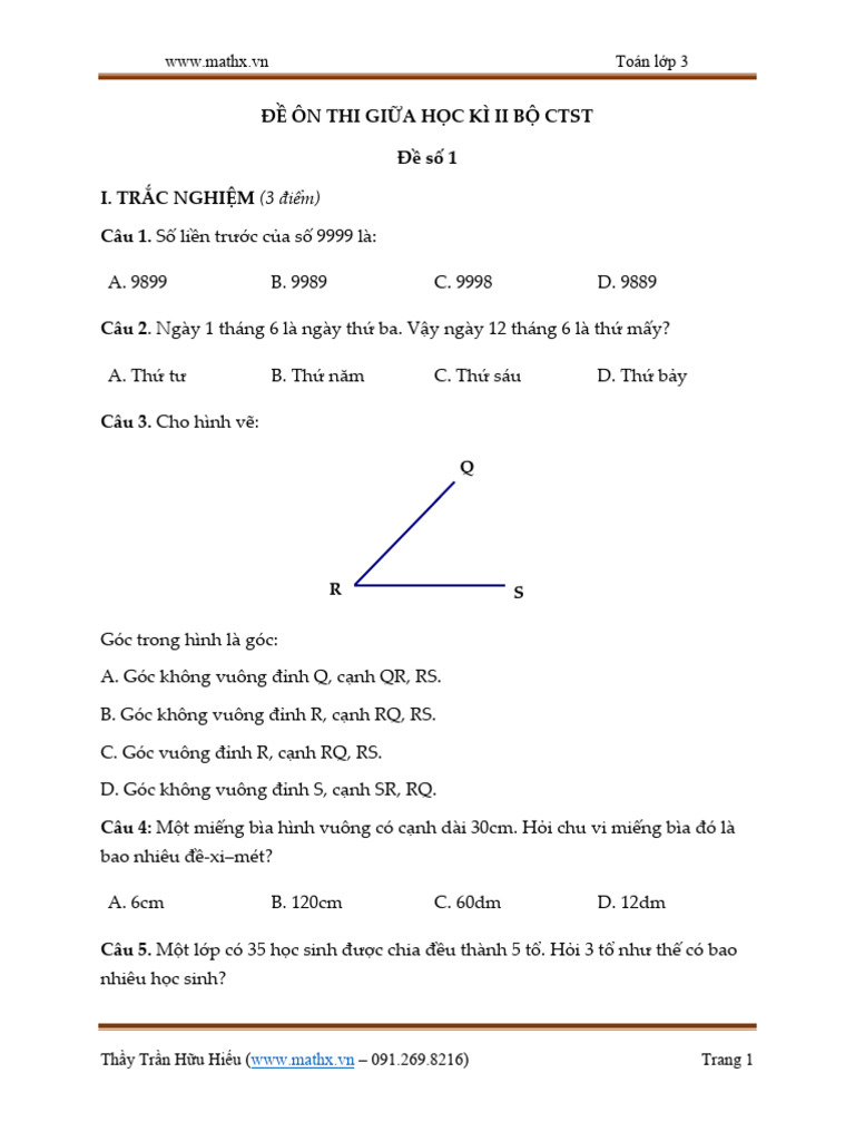 Đề Kiểm Tra Giữa Học Kì 2 Lớp 3 Ctst | PDF